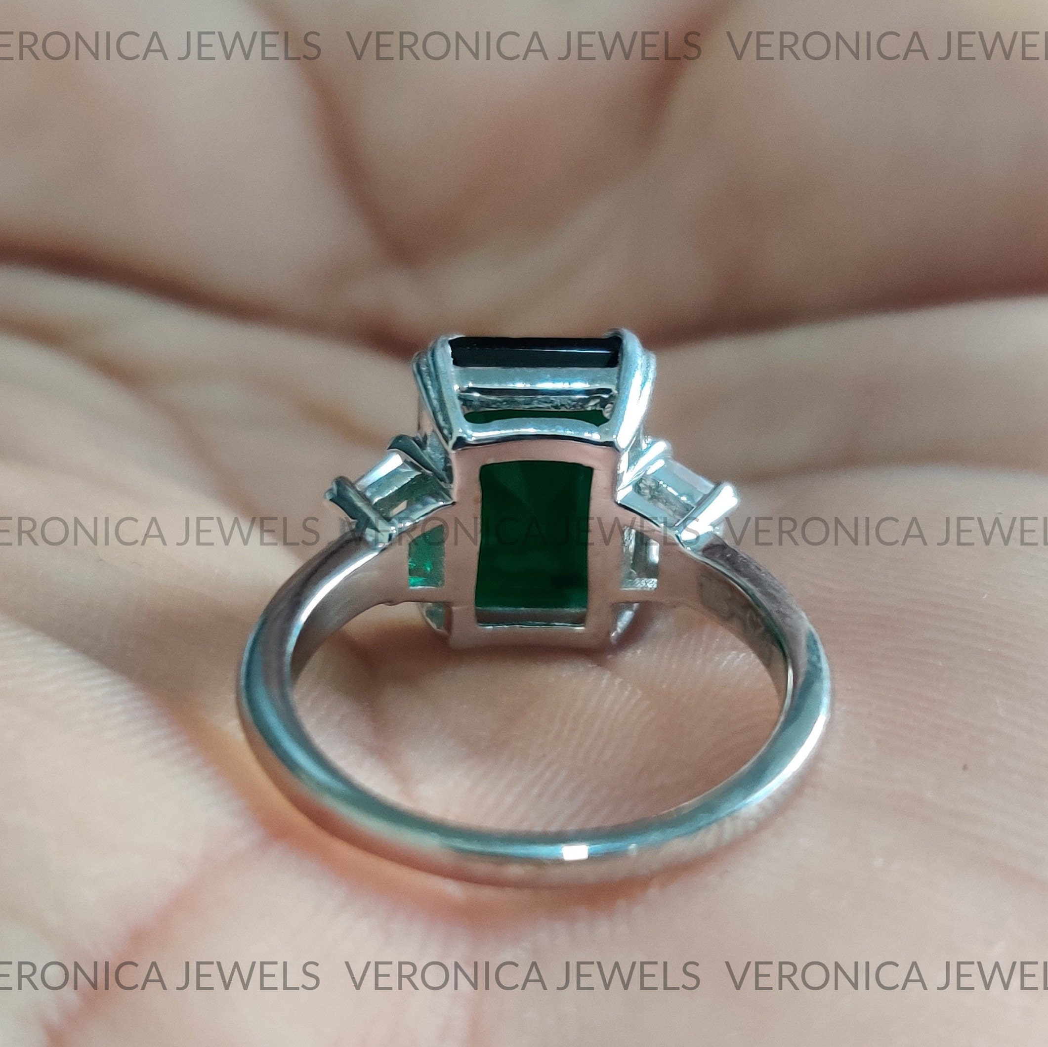Green Diamond Ring Emerald Cut Green Ring Minimalist Style | Etsy