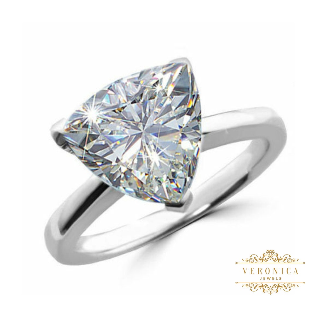 White Trillion Cut 2.30ct Solitaire Diamond Engagement Ring in Solid ...