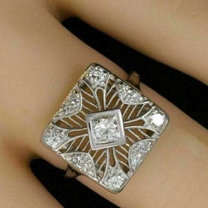 Old European Cut Edwardian Diamond Ring, Vintage Square Shape Art Deco ...