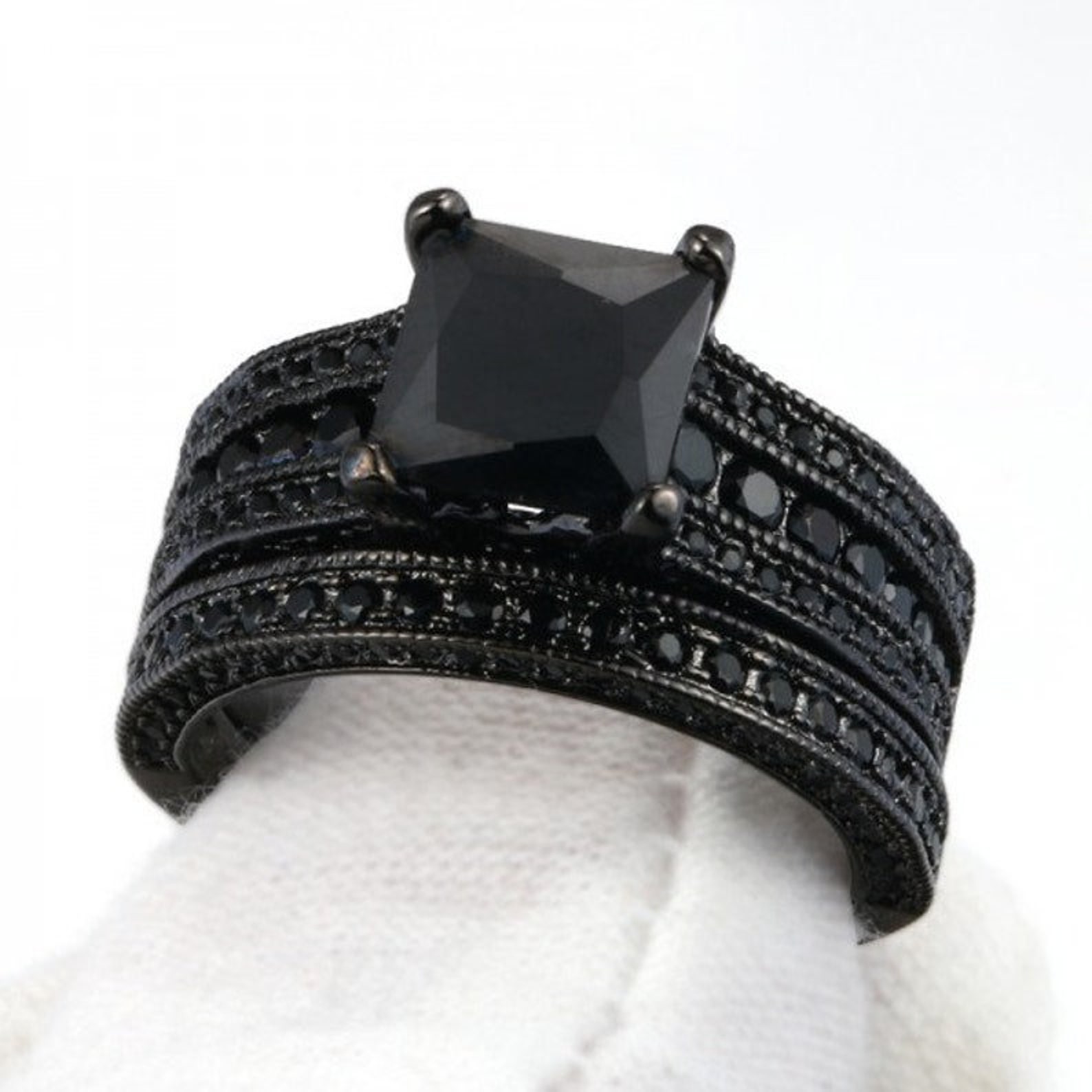 Black Diamond Ring Set Black Princess Cut CZ Diamond - Etsy