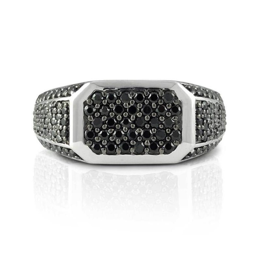 Men's Black Diamond Ring, Engagement Ring, Streamline Pave Signet Men’s ...
