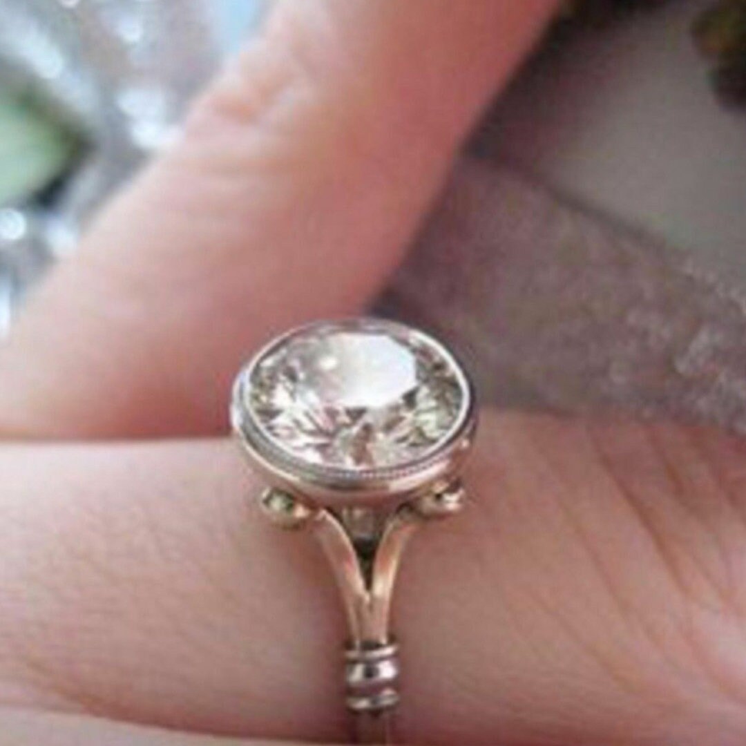 2 Ct White Round Cut Bezel Set Lab Diamond Engagement Ring - Etsy