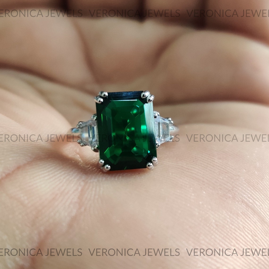 Green Diamond Ring Emerald Cut Green Ring Minimalist Style | Etsy