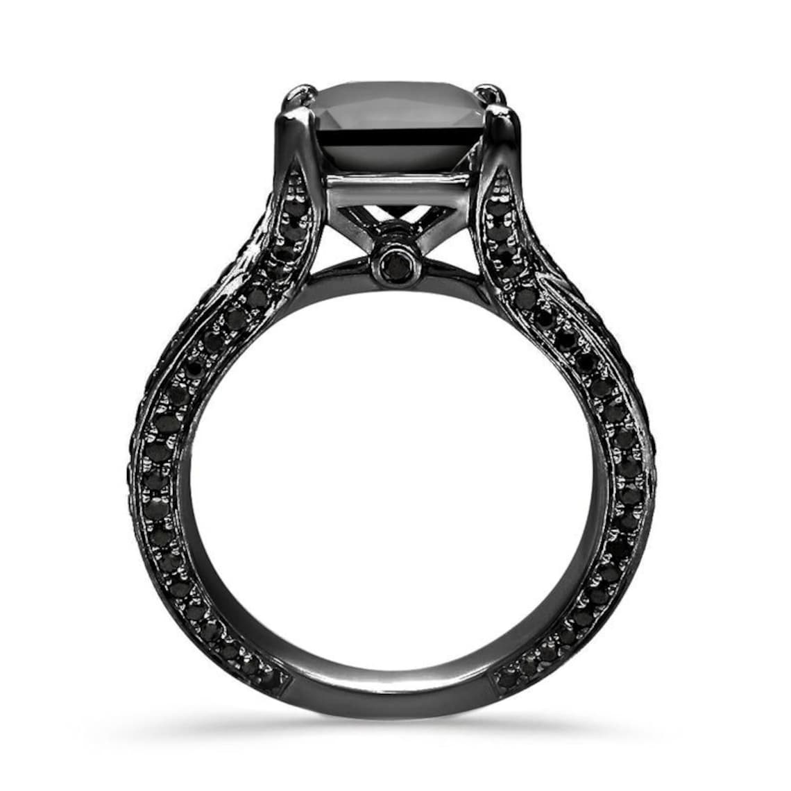 Black Diamond Wedding Ring Set Black Princess Cut CZ Diamond - Etsy