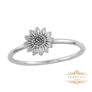 New Sunflower Ring Flower Stack Ring Solid 925 Sterling - Etsy