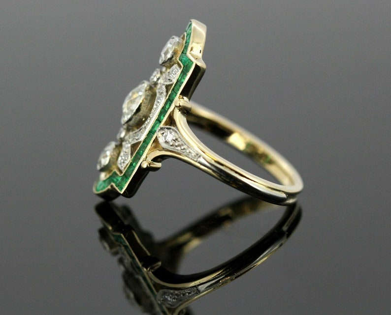 Green Three Stone Ring Exclusive Art Deco CZ Diamond Wedding - Etsy