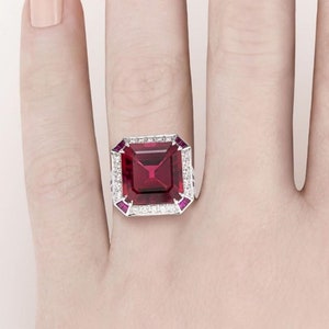 Red Ruby Diamond Ring, Asscher Cut Wedding Ring 925 Sterling Silver ...