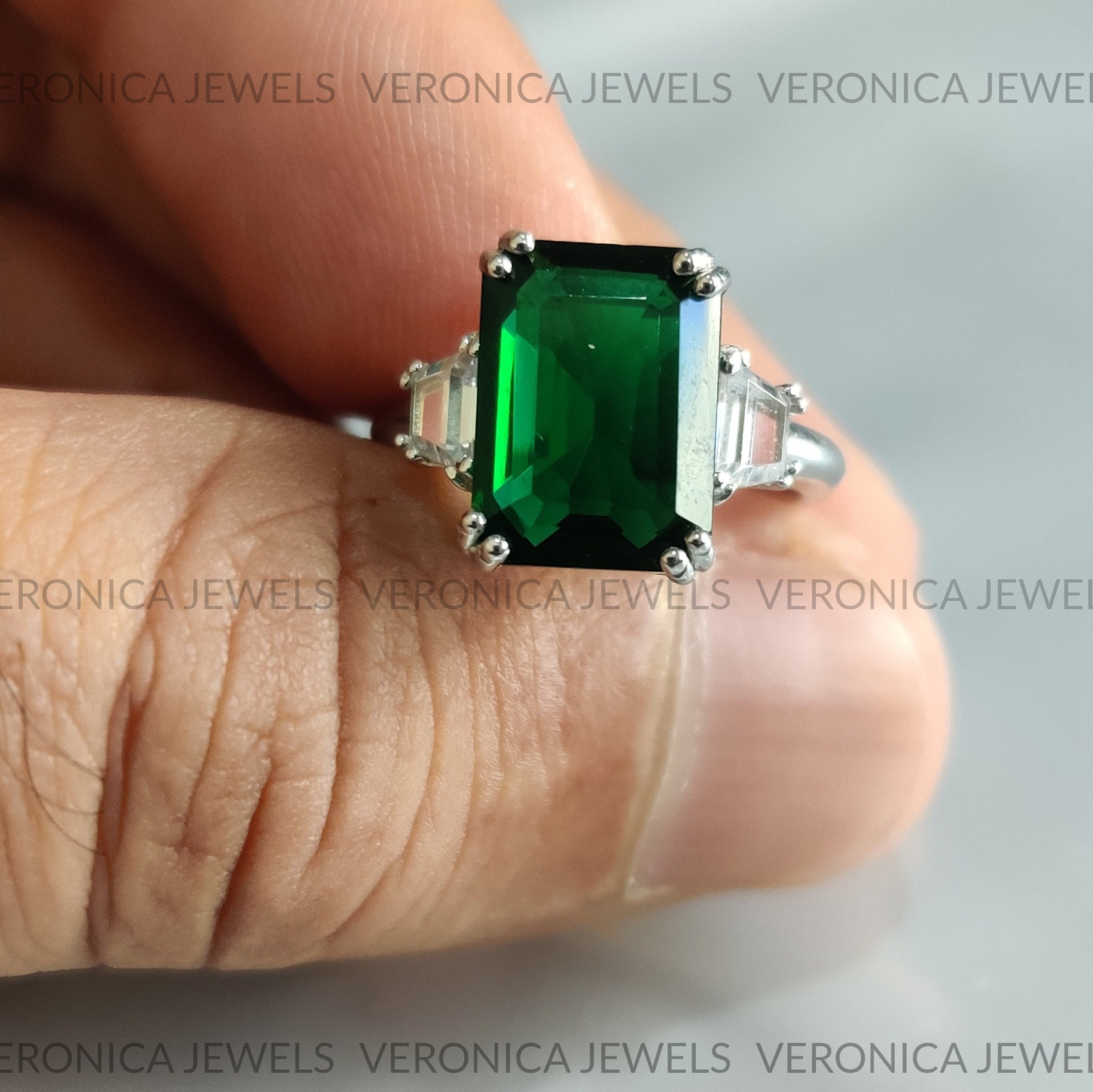 Green Diamond Ring Emerald Cut Green Ring Minimalist Style | Etsy