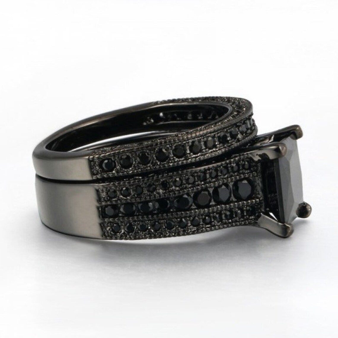 Black Diamond Ring Set Black Princess Cut CZ Diamond - Etsy