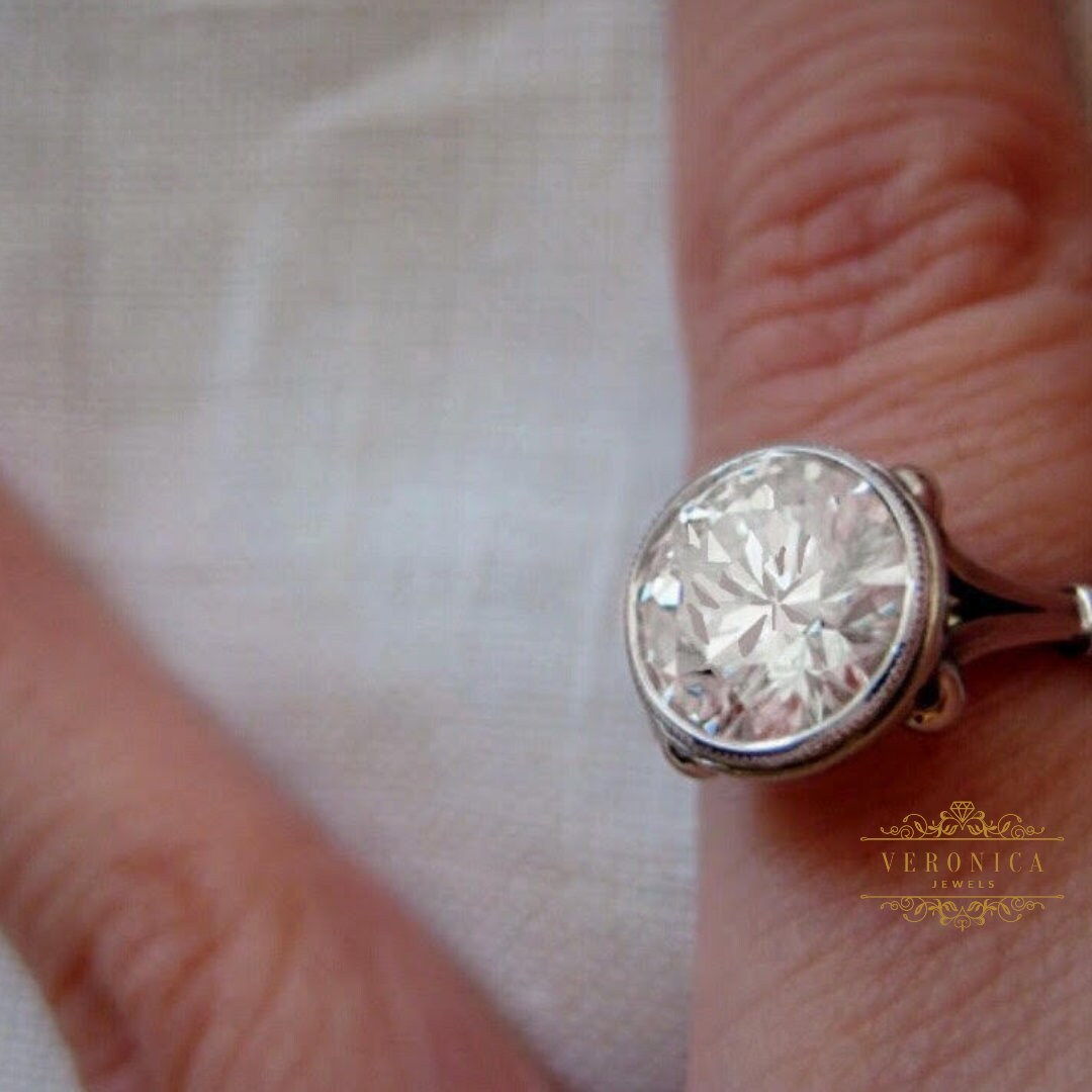 2 Ct White Round Cut Bezel Set Lab Diamond Engagement Ring - Etsy