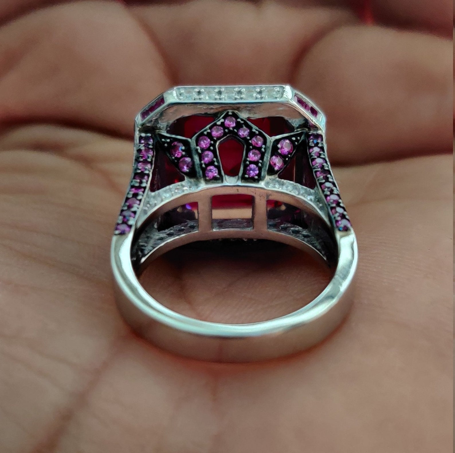 Red Ruby Diamond Ring Asscher Cut Wedding Ring 925 Sterling | Etsy