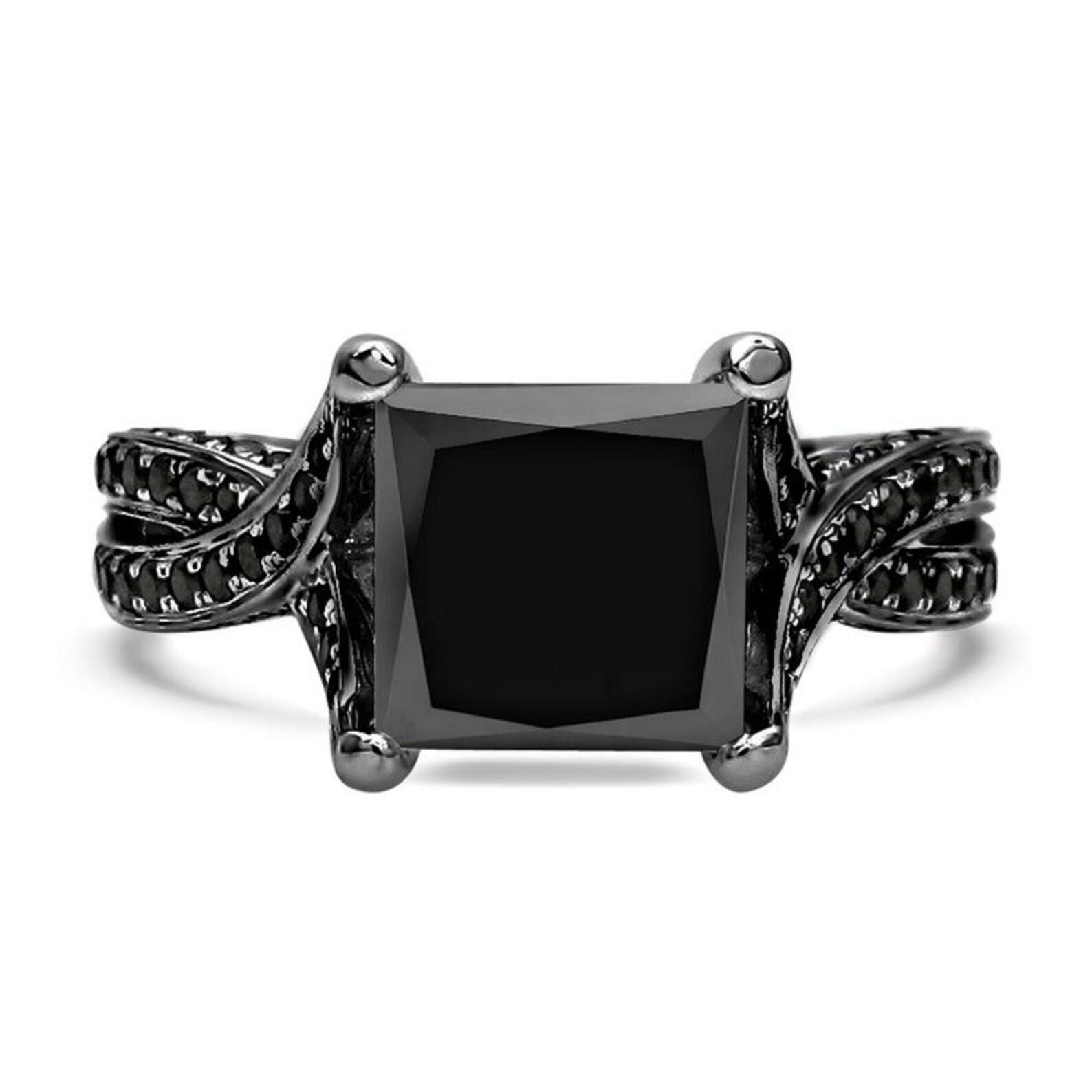 Black Diamond Wedding Ring Set Black Princess Cut CZ Diamond - Etsy