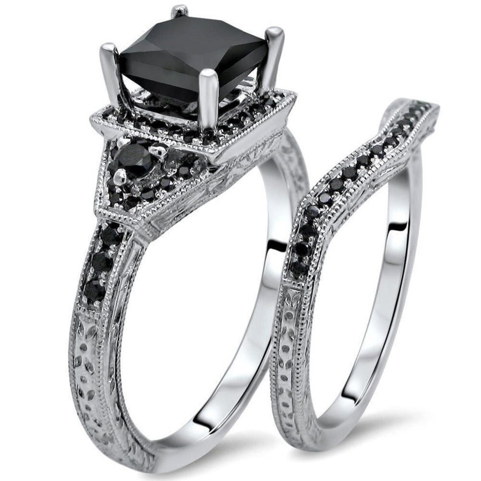 Black Diamond Ring Set Black Princess Cut CZ Diamond - Etsy