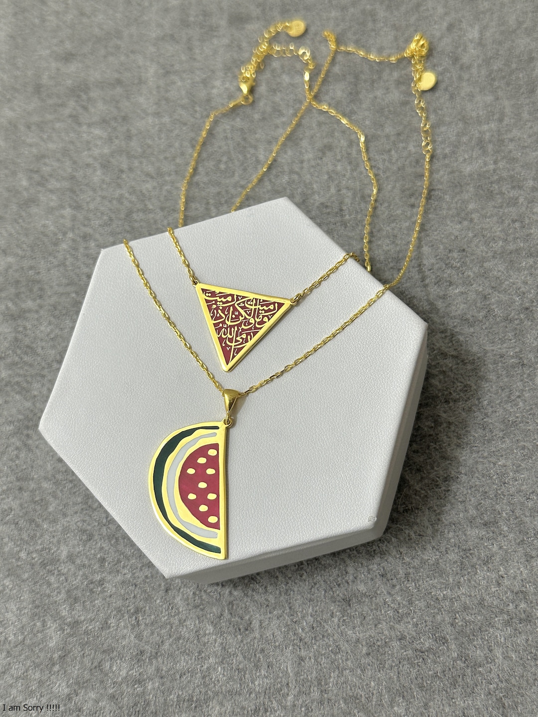 Watermelon Charm Palestine Necklace, 925 Sterling Silver Gold Plated ...