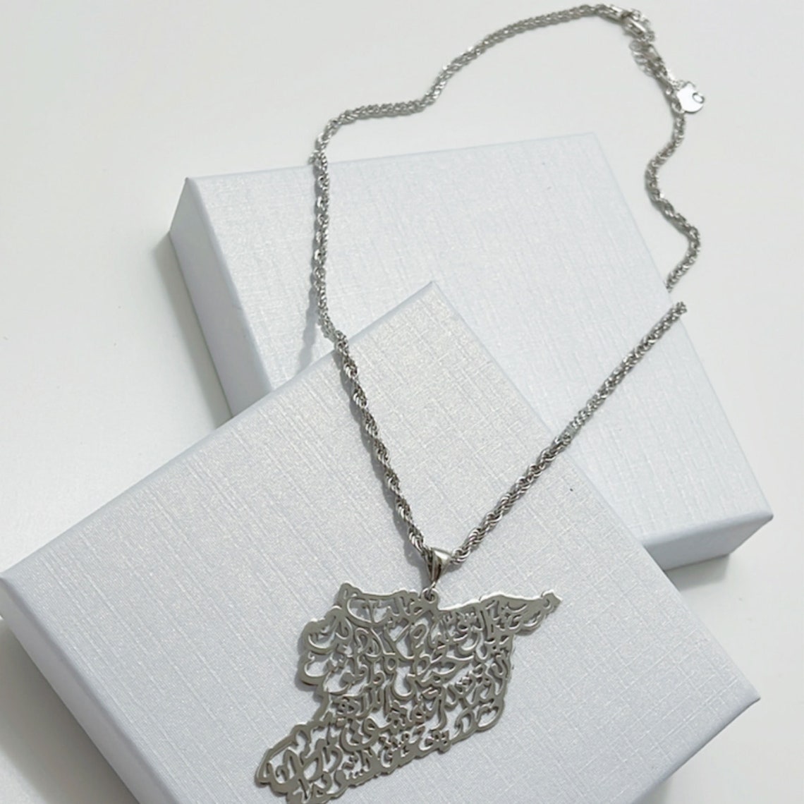 Sterling Silver Syria Map Necklace, Arabic Calligraphy Pendant - Etsy