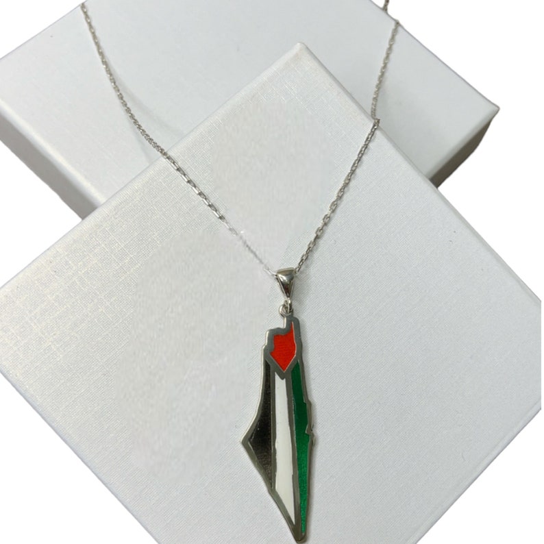 Palestine Map Necklace palestine Flag sterling Silver 925 - Etsy