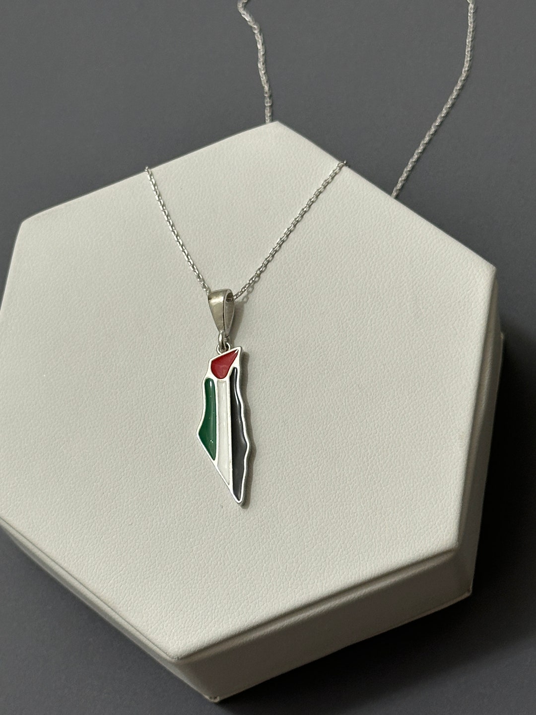 Palestine Map Necklace ,palestine Flag ,sterling Silver 925 Necklace ...