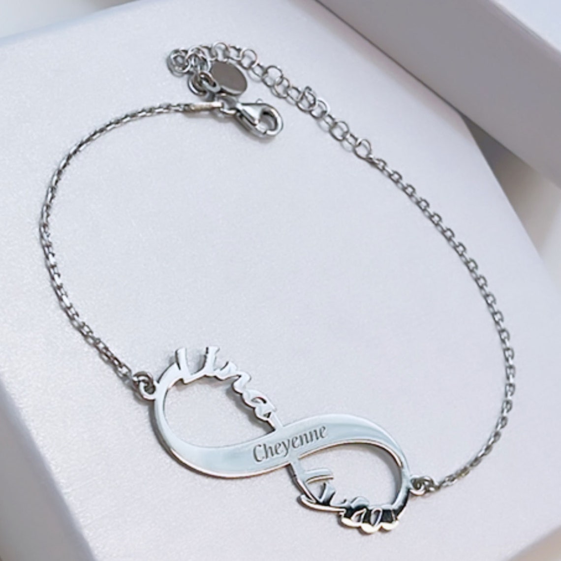 Personalized Sterling Silver Infinity Name Bracelet, Custom Date - Etsy