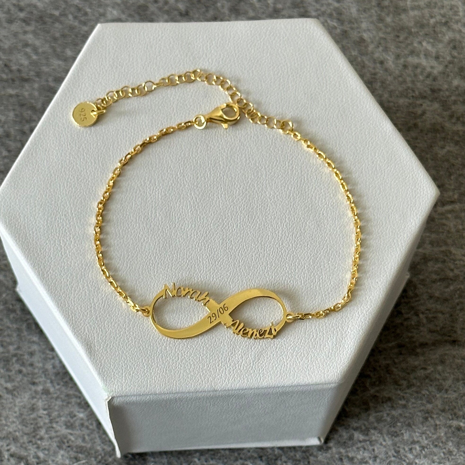 Personalized Sterling Silver Infinity Name Bracelet, Custom Date - Etsy