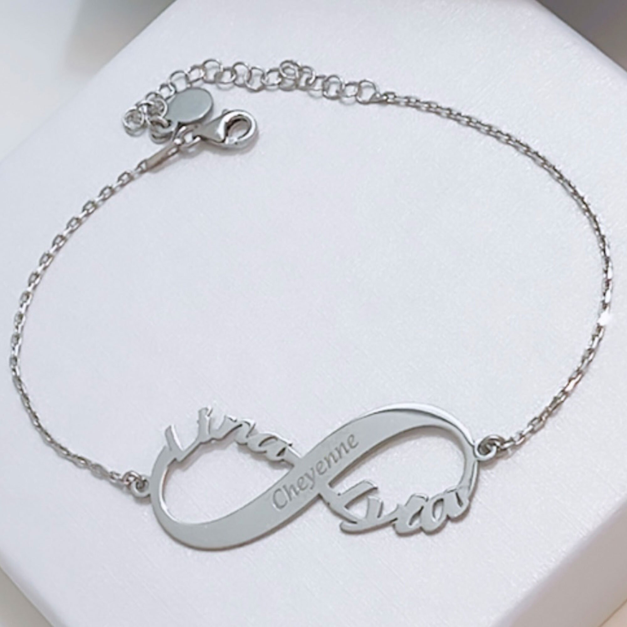 Personalized Sterling Silver Infinity Name Bracelet, Custom Date - Etsy