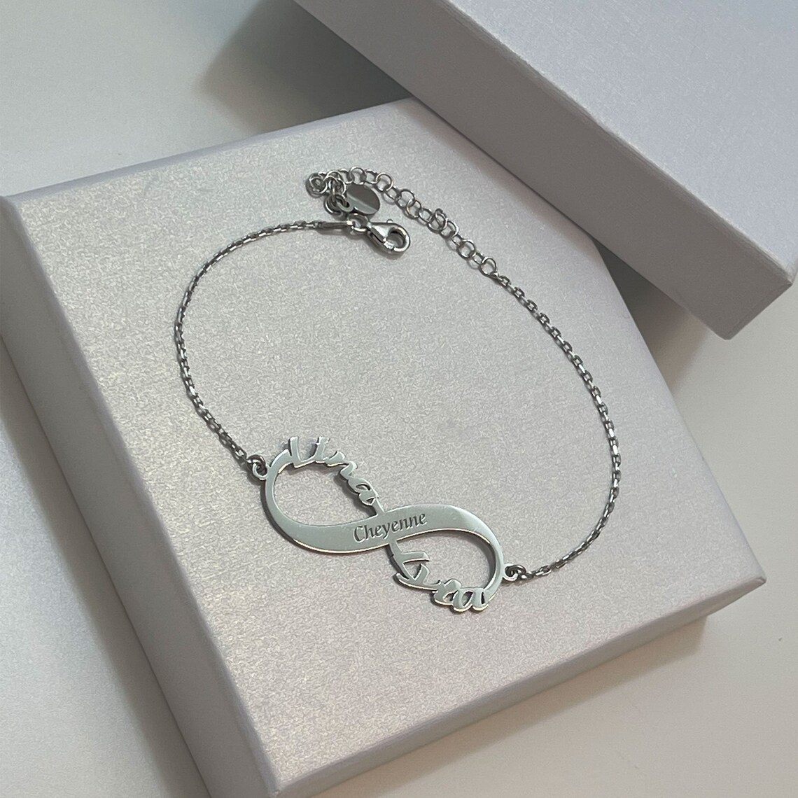 Personalized Sterling Silver Infinity Name Bracelet, Custom Date - Etsy
