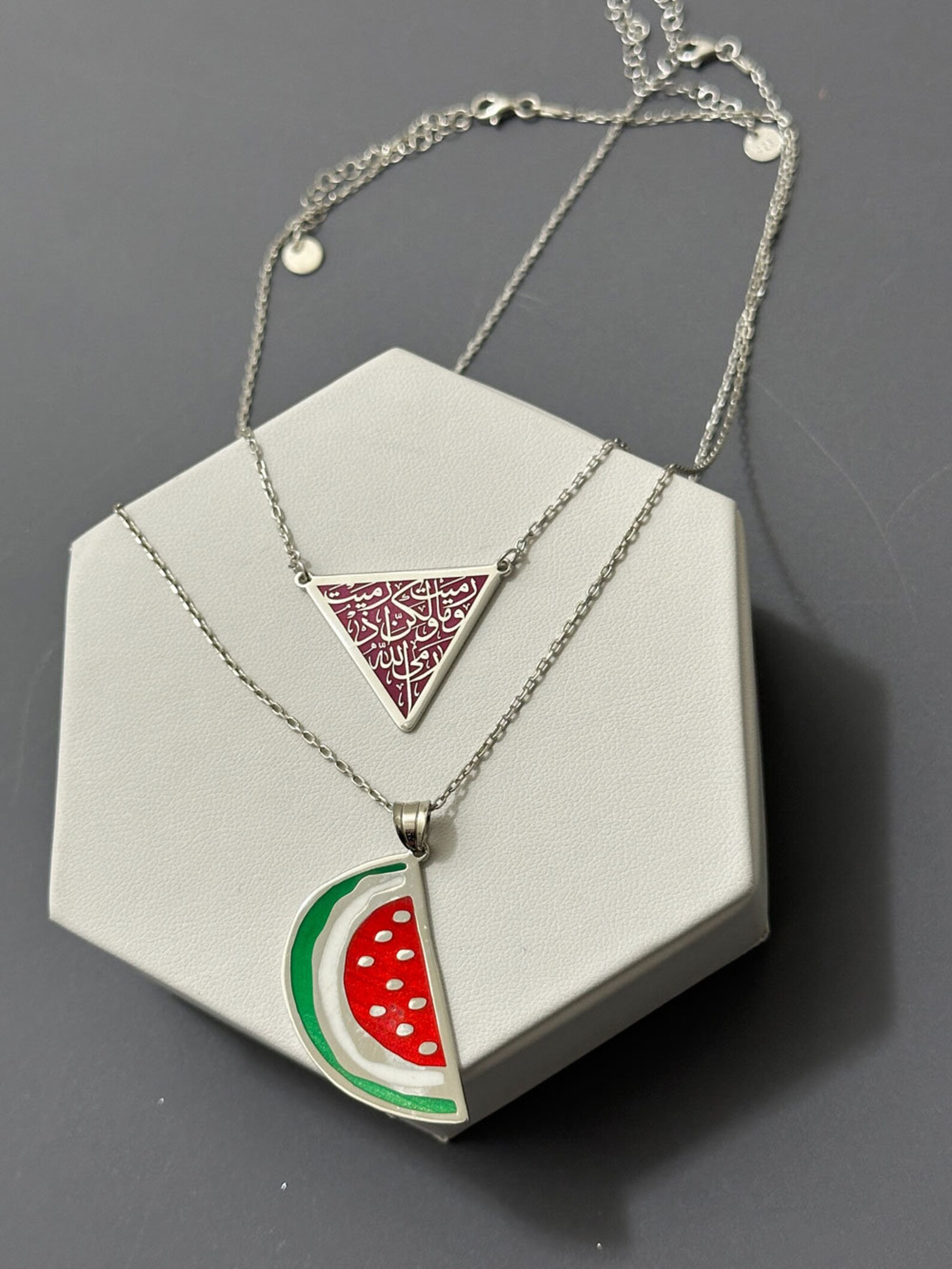 Watermelon Charm Palestine Necklace, 925 Sterling Silver Gold Plated ...