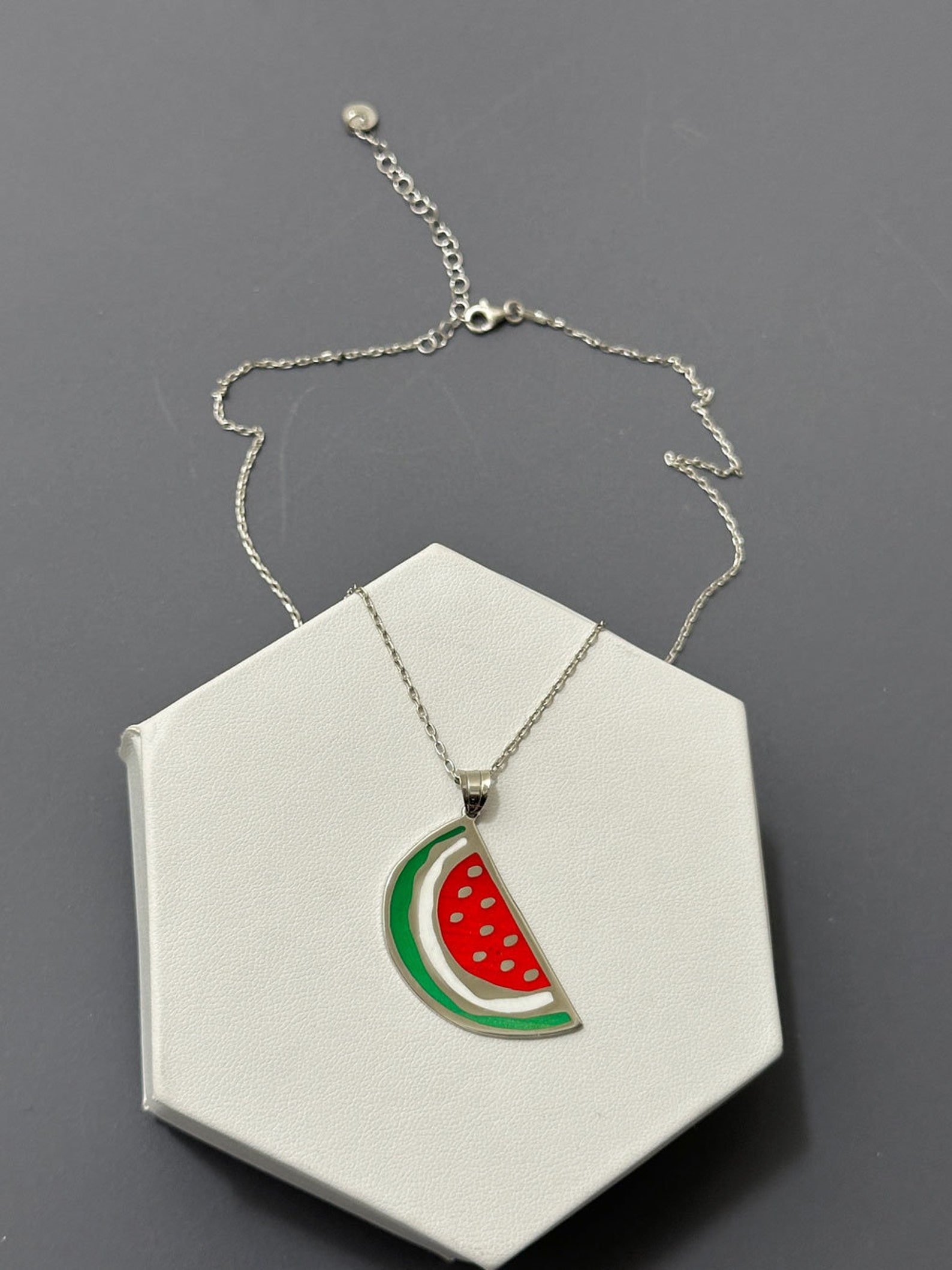 Watermelon Charm Palestine Necklace, 925 Sterling Silver Gold Plated ...