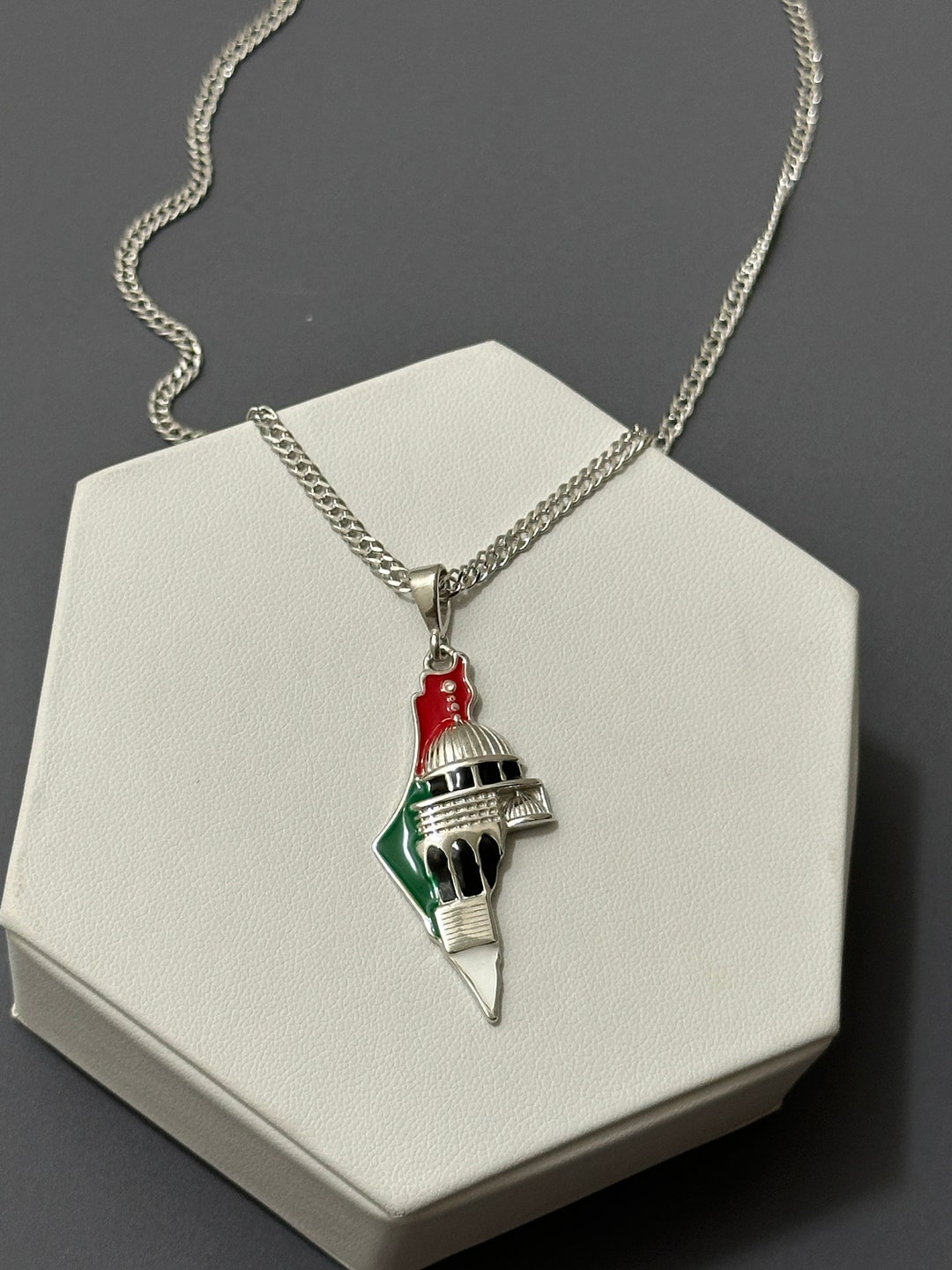 Palestine Map Necklace ,palestine Flag ,sterling Silver 925 Necklace ...