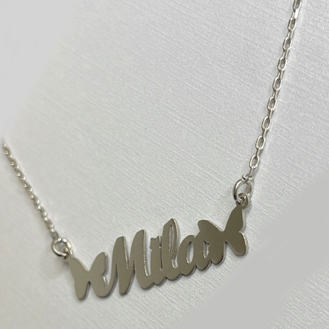 Butterfly Name Necklace , Custom Name Necklace With Butterfly, Dainty ...