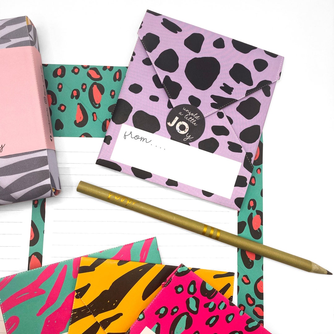 Set of 6 Origami Letter Writing Notelets Animal Print Folding Letter ...