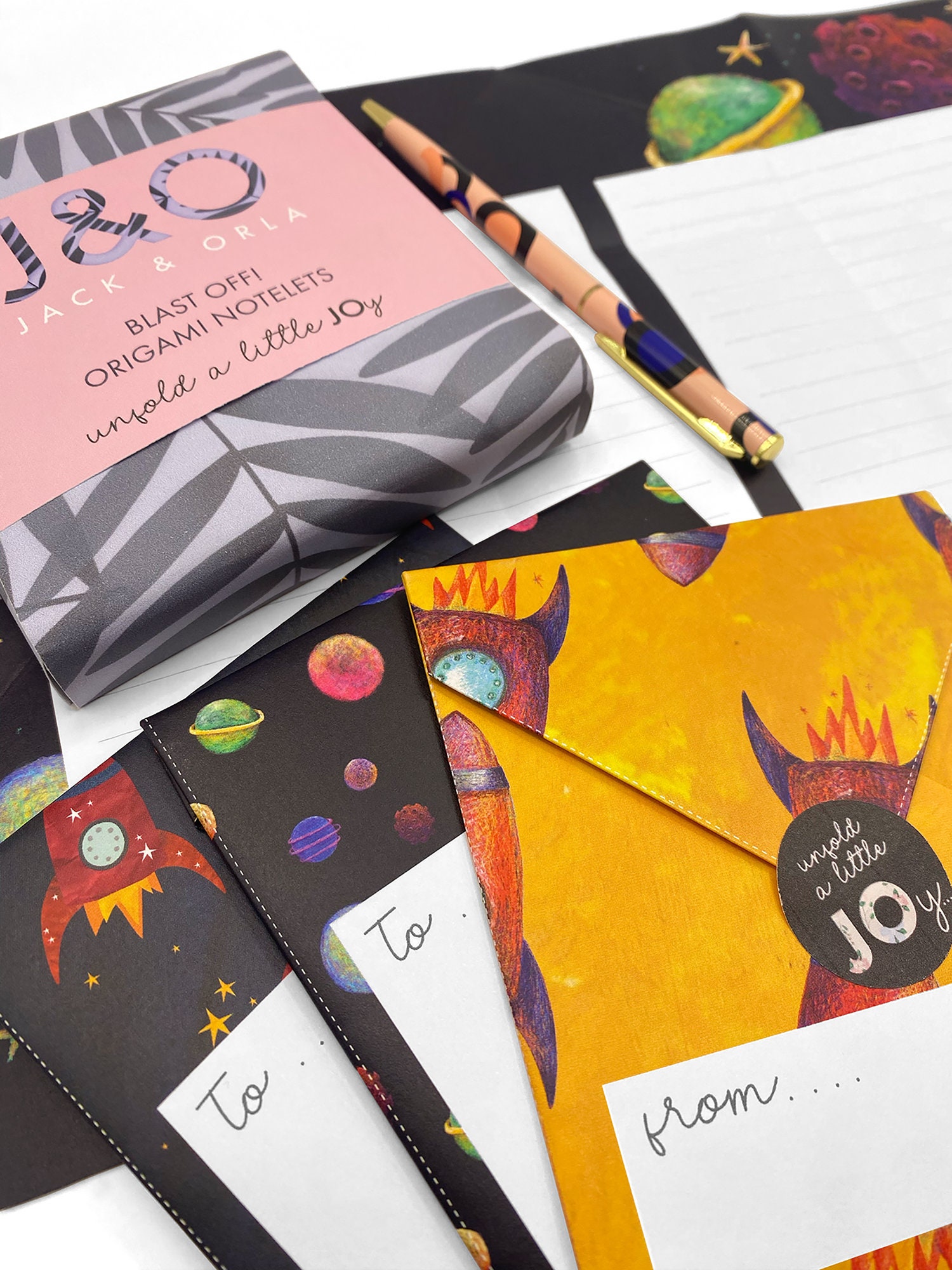 Set of 6 Origami Letter Writing Notelets for Children Blast off Space ...