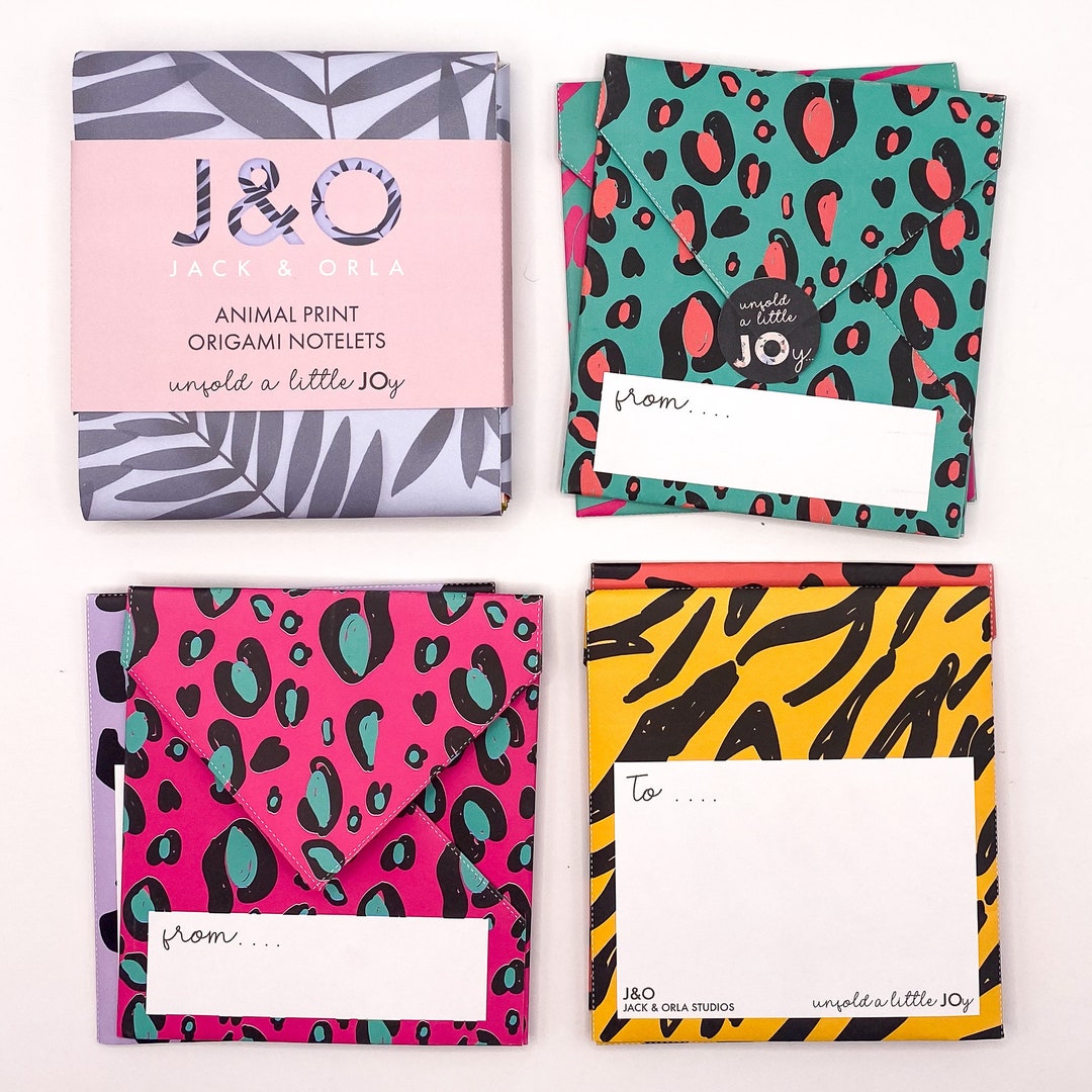 Set of 6 Origami Letter Writing Notelets | Animal Print | Folding ...