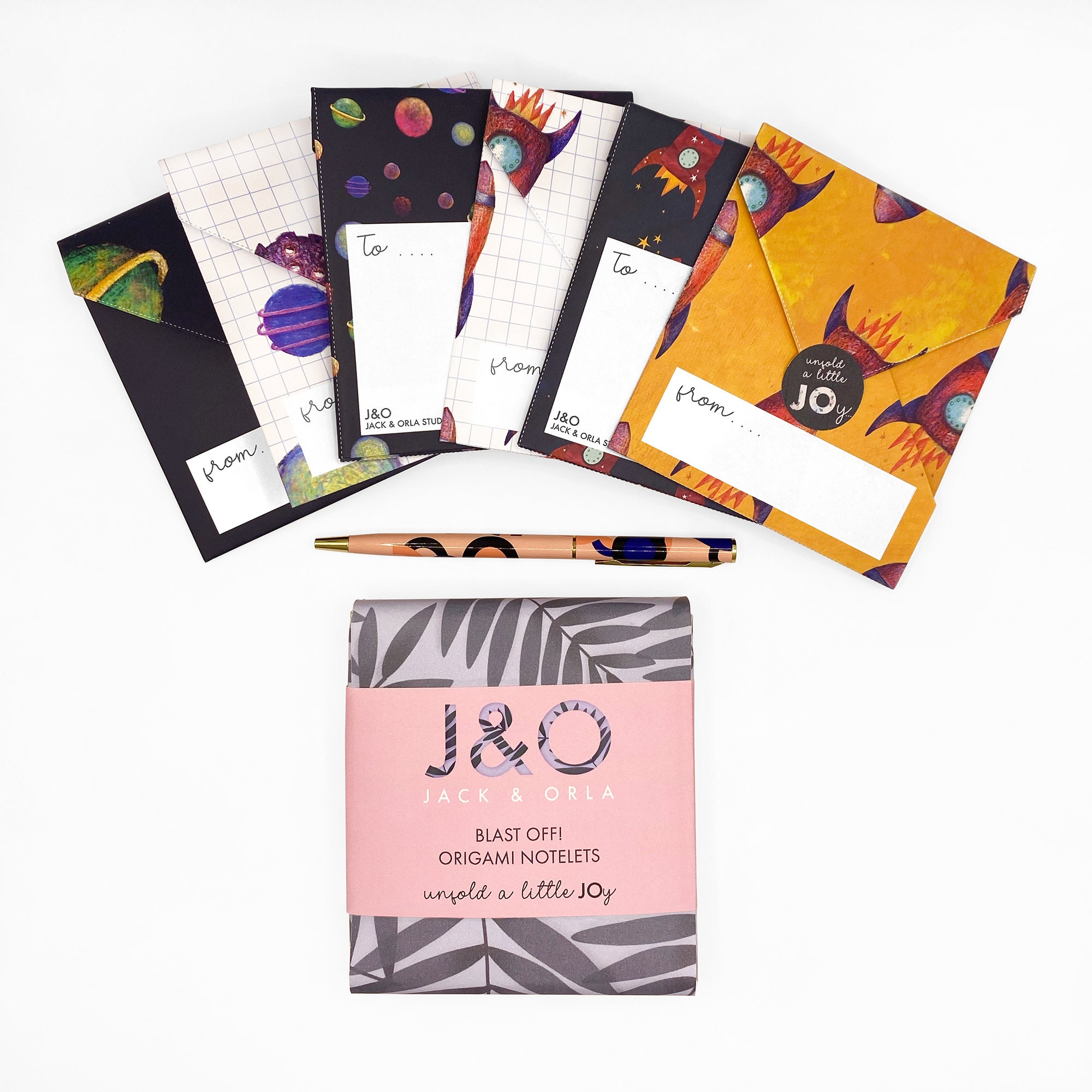 Set of 6 Origami Letter Writing Notelets for Children Blast off Space ...