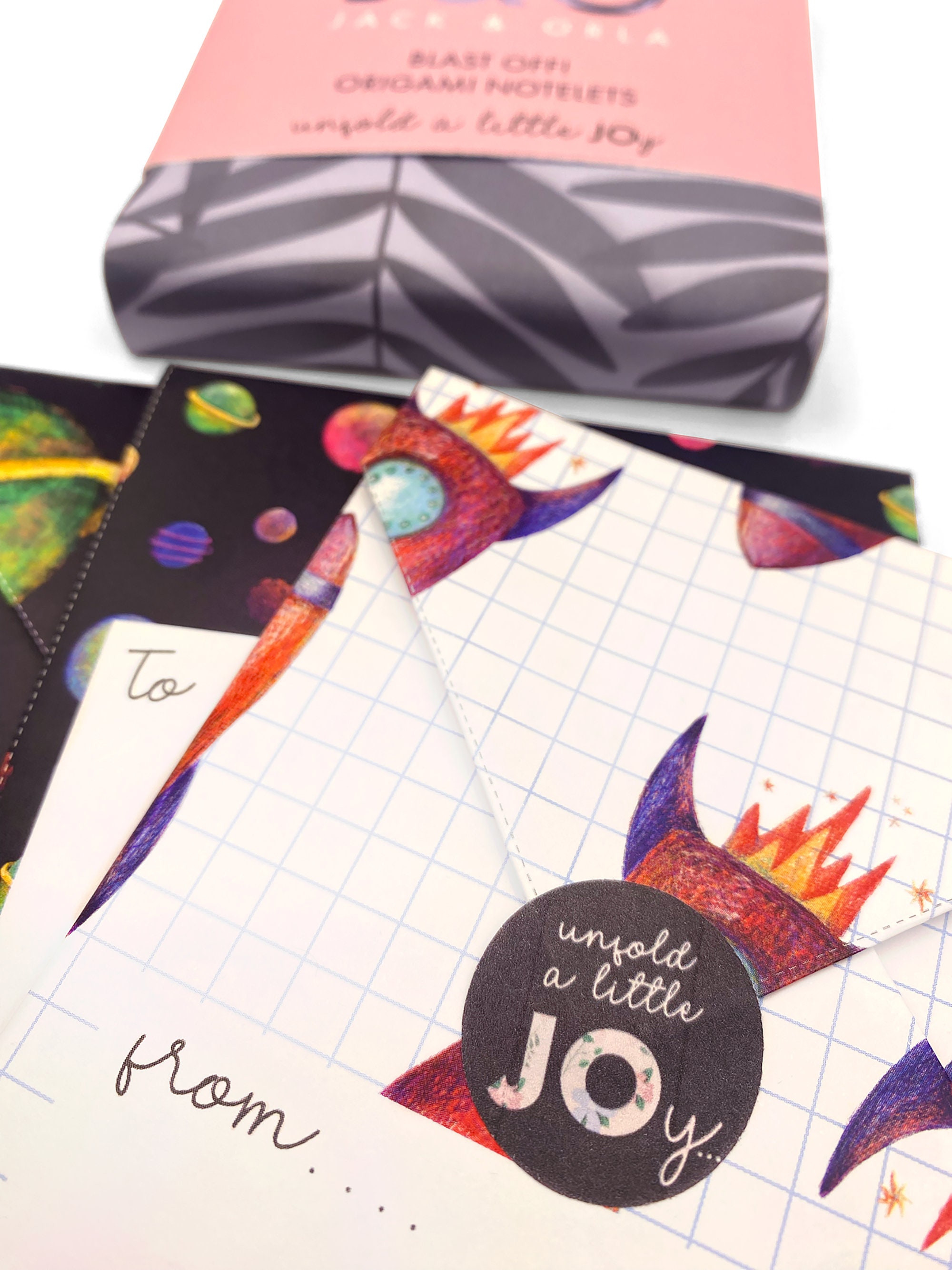 Set of 6 Origami Letter Writing Notelets for Children Blast off Space ...