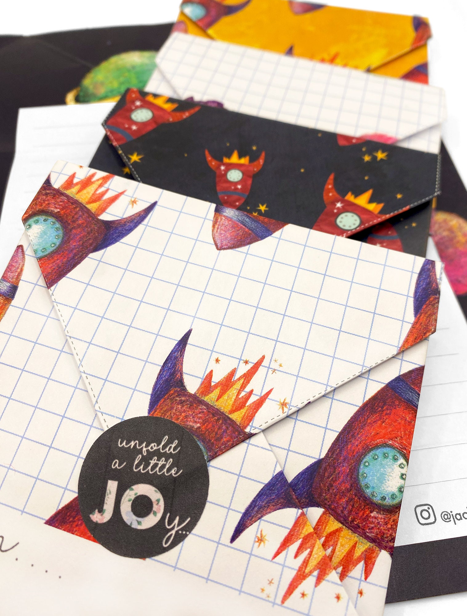Set of 6 Origami Letter Writing Notelets for Children Blast off Space ...