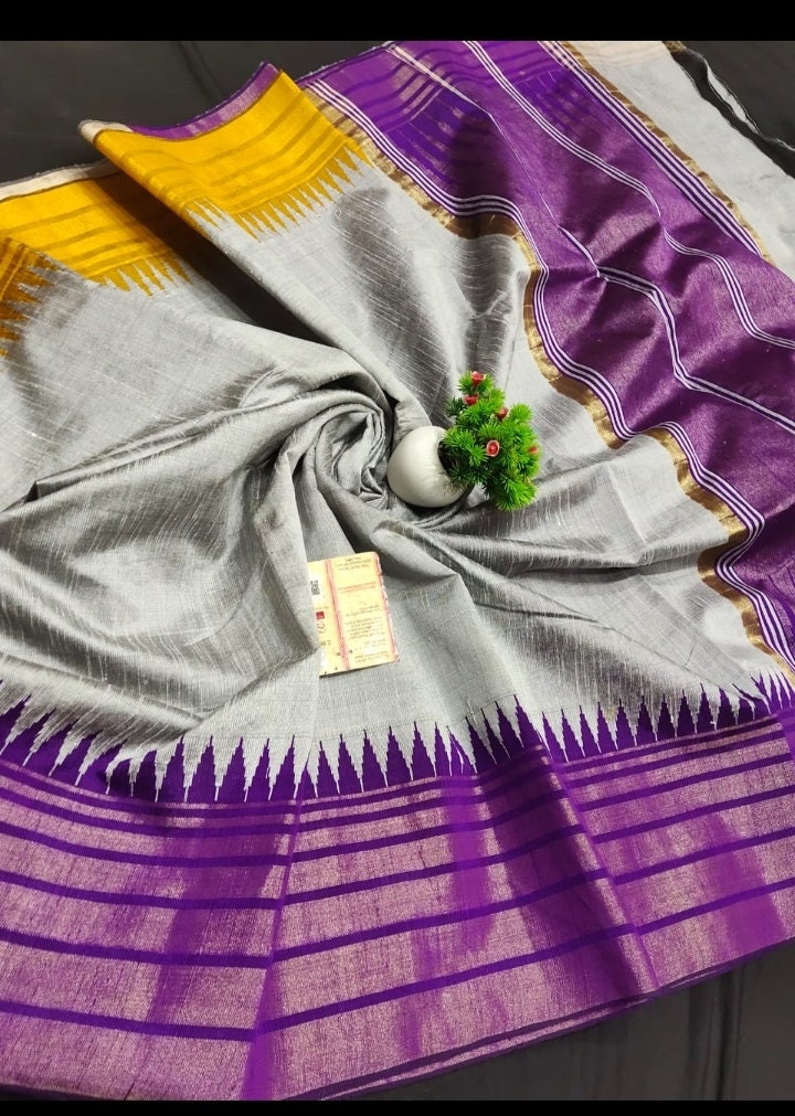 Pure Raw Silk Saree With Both Side Temple Border. - Etsy
