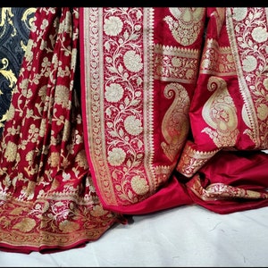 Beautiful Jangla Woven Work Banarasi Katan Handloom Saree - Etsy