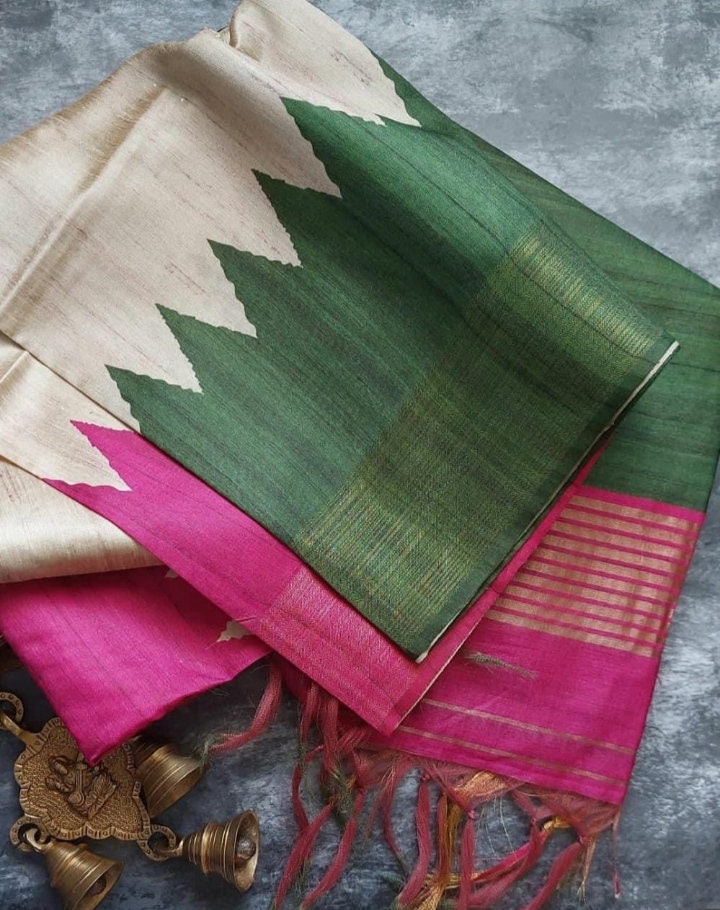 Semi Geecha Tussar Silk Dial Border Saree - Etsy
