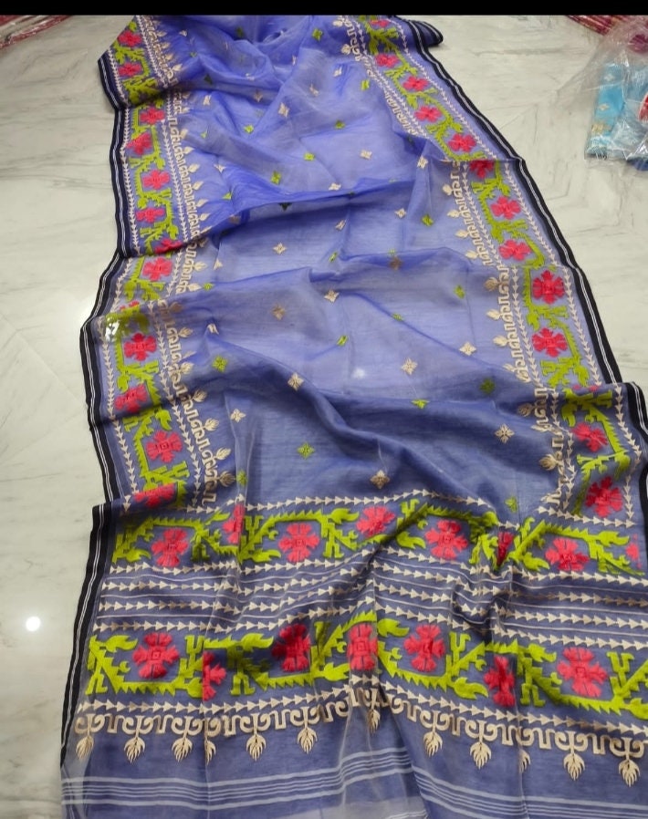 Exclusive Pure Moslin Silk With Work Saree. - Etsy