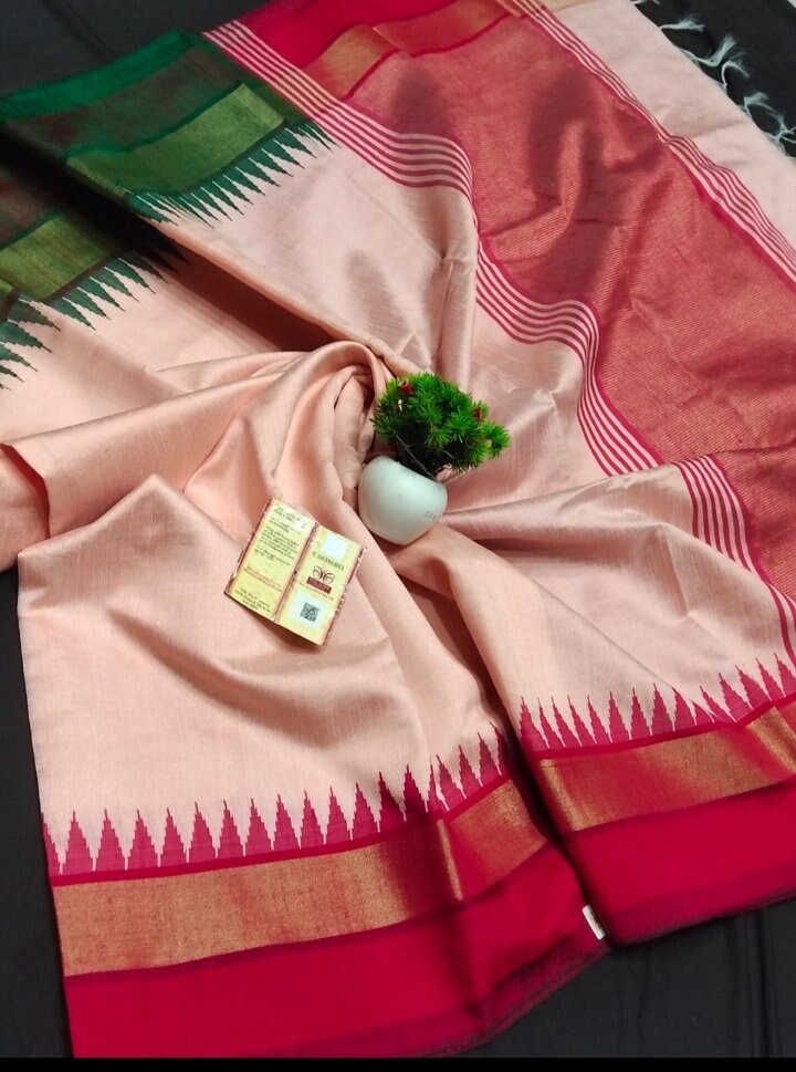 Pure Raw Silk Saree With Both Side Temple Border. - Etsy