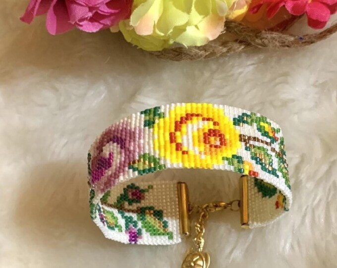 Floral Loom Bead Pattern, Miyuki Delica Bracelet Pattern, Square Stitch ...