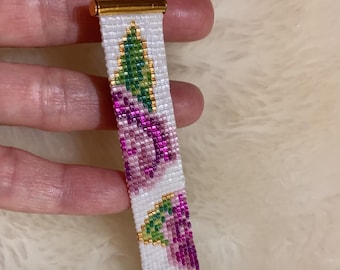 Pink Purple Rose Loom Bead Bracelet Miyuki PDF Pattern Beaded Floral Loom Bracelet Digital Pattern Seed Beading Loom Bracelet Pattern Etsy