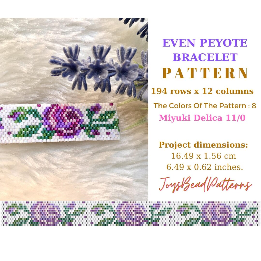 Purple Roses Even Peyote Bracelet PDF Pattern, Sead Beading Floral ...