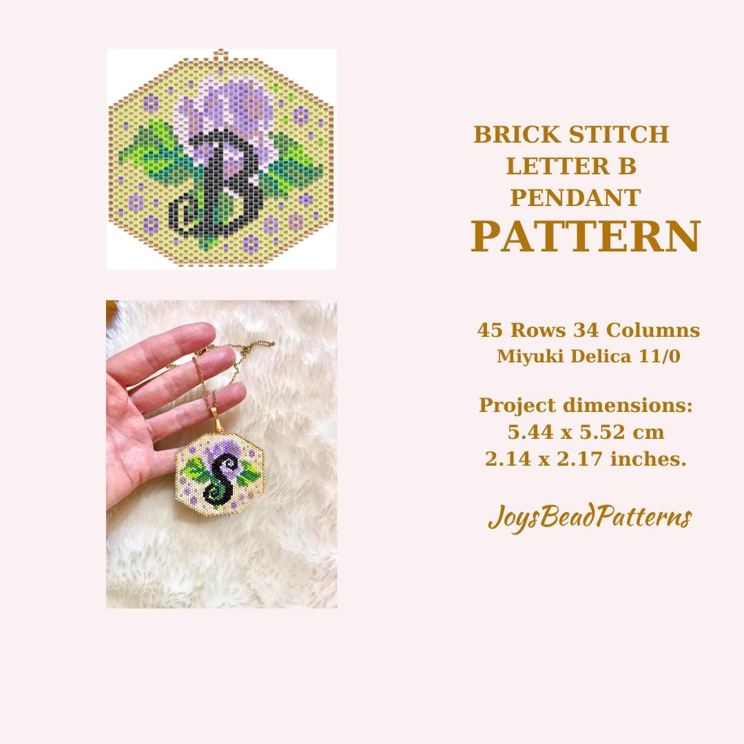 Brick Stitch Letter B Pattern. Miyuki Delica 11/0 Pendant Instant ...