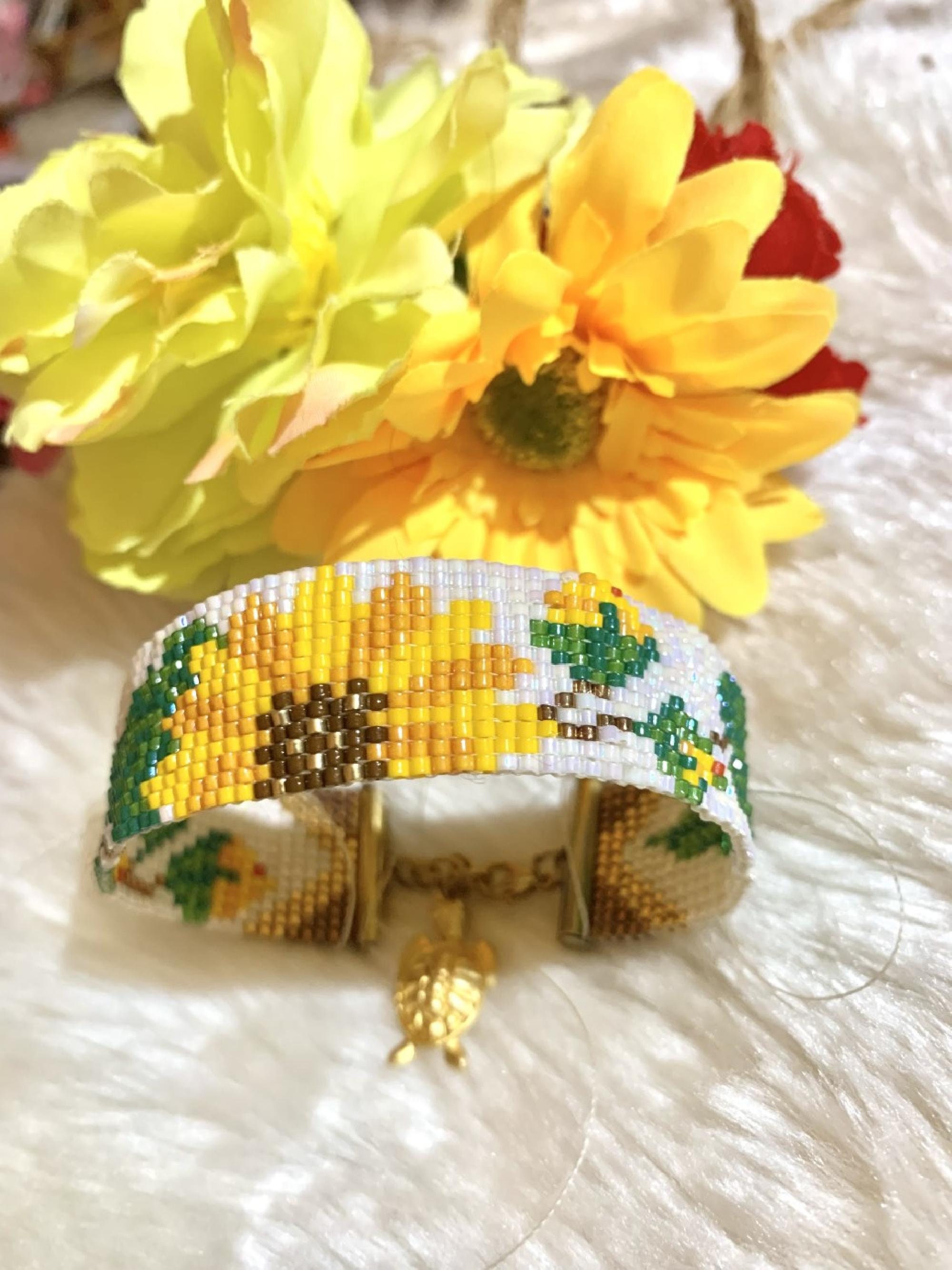 Sunflower Loom Beading Bracelet PDF Digital Pattern With Miyuki Delica ...