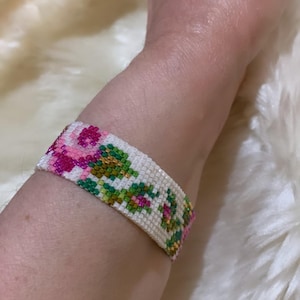 Pink Rose Loom or Square Stitch Bead Bracelet Miyuki PDF Pattern ...