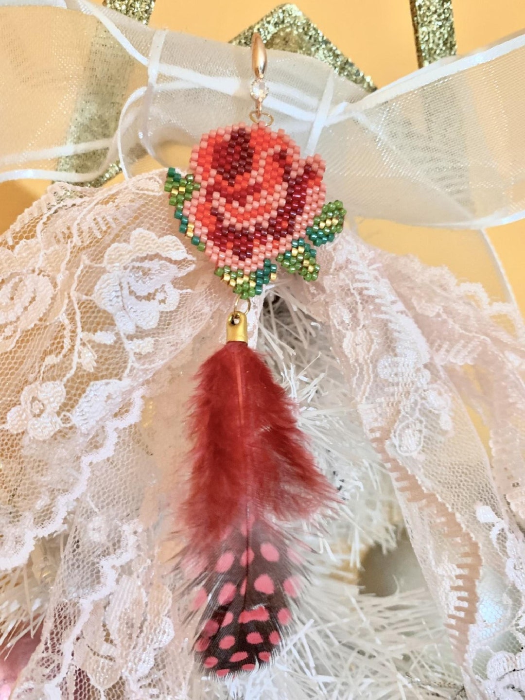 Brick Stitch Red Rose Beading Pendant PDF Digital Pattern. - Etsy