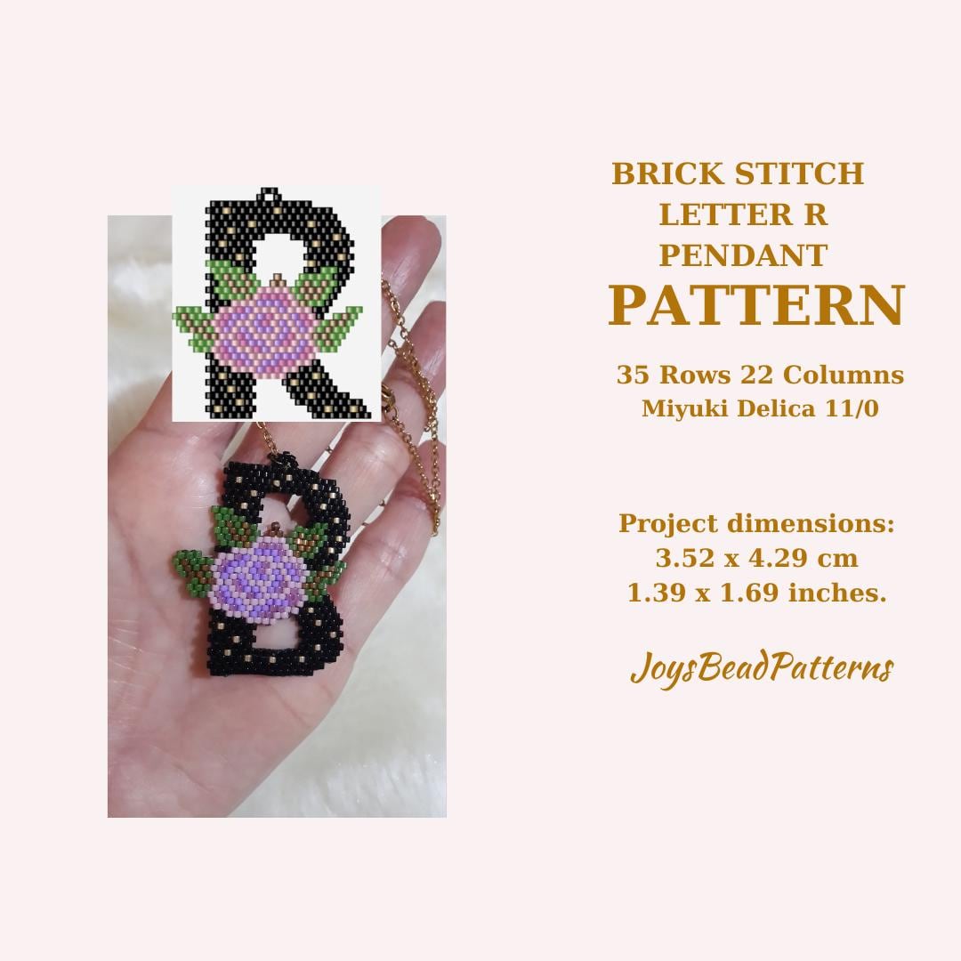 Brick Stitch Letter R With Rose Pendant Digital PDF Pattern. Miyuki ...