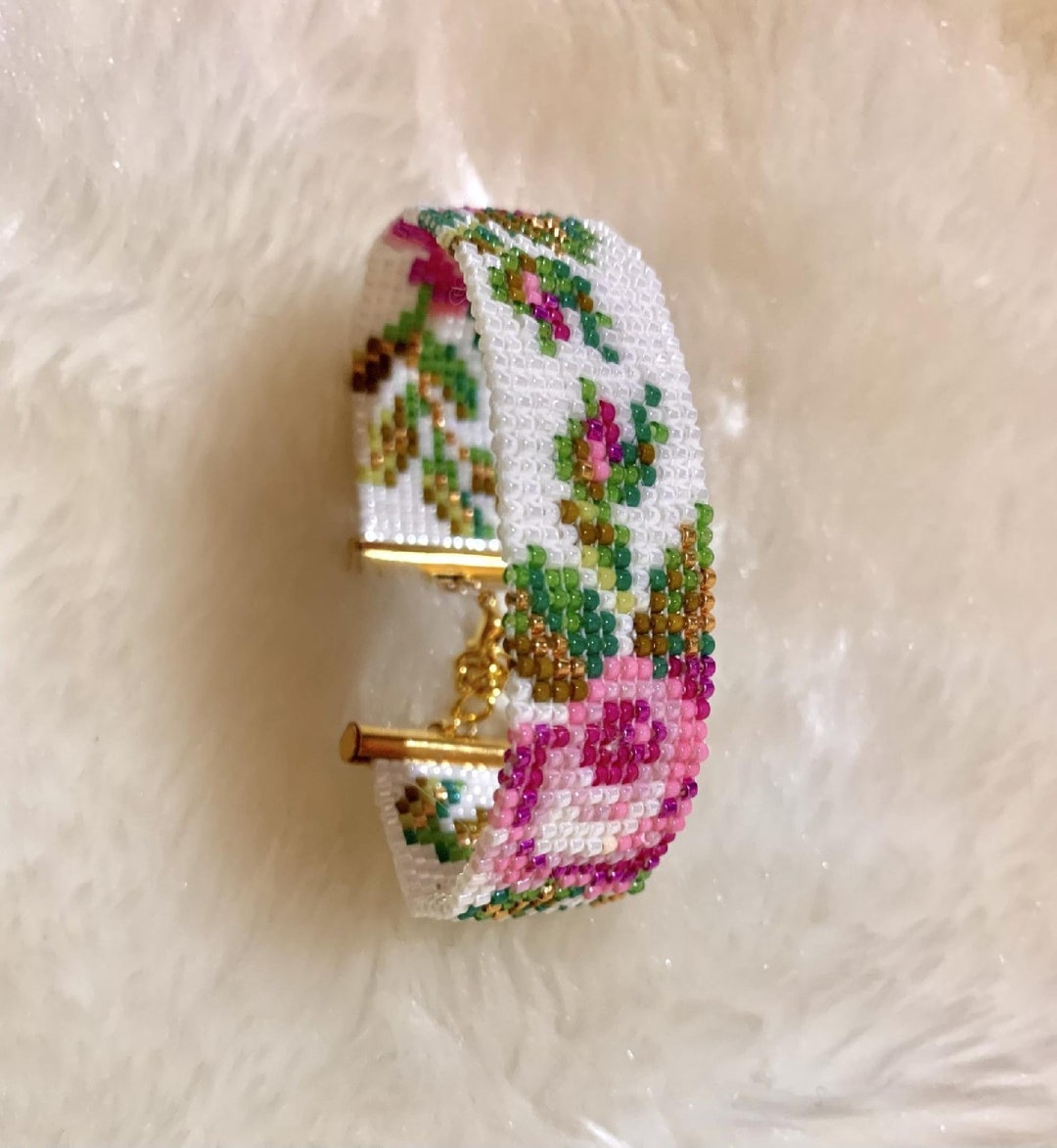 Pink Rose Loom or Square Stitch Bead Bracelet Miyuki PDF Pattern ...