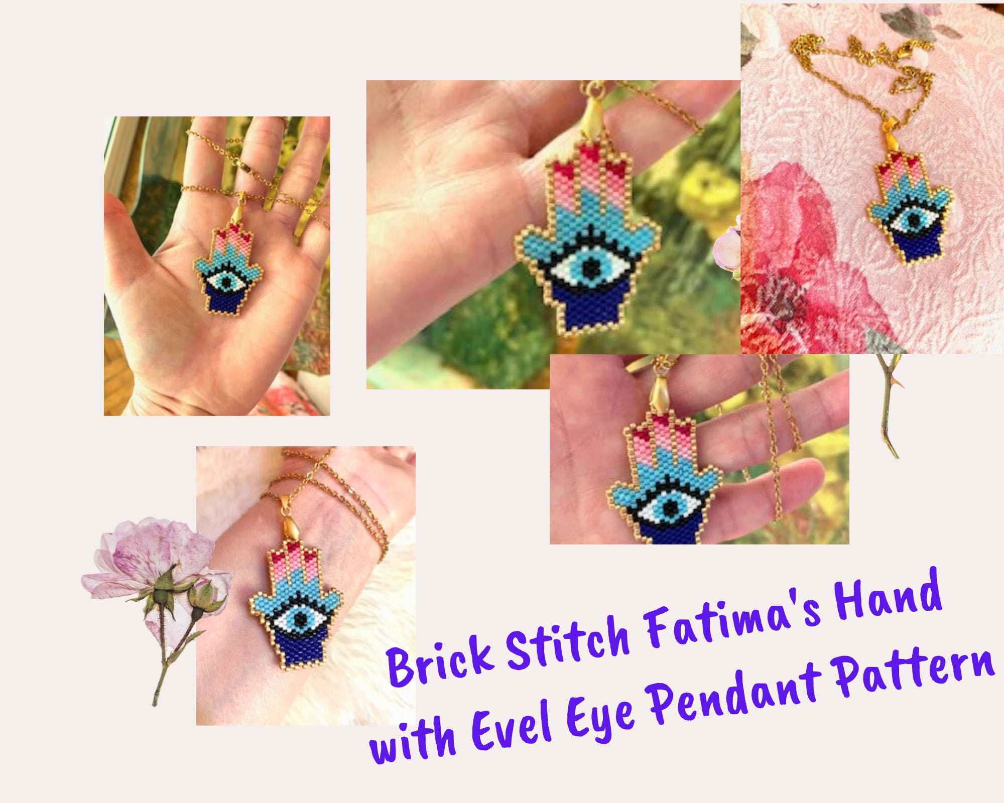 Brick Stitch Beading Fatima Hand With Evil Eye Pendant PDF Digital ...